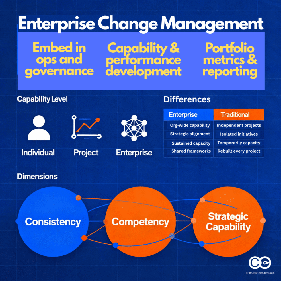 Enterprise change management frameworks and processes